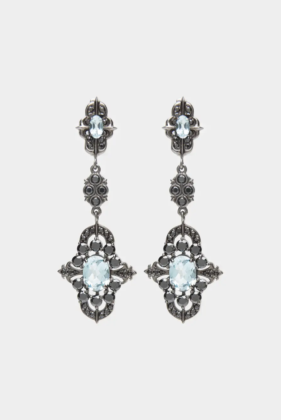 Серьги BE LIZA lbr-169-s, вес:8.2гр, ag925 4 топаз 3.40 ct 88 циркон черный 3,21 ct 7308250034 ...