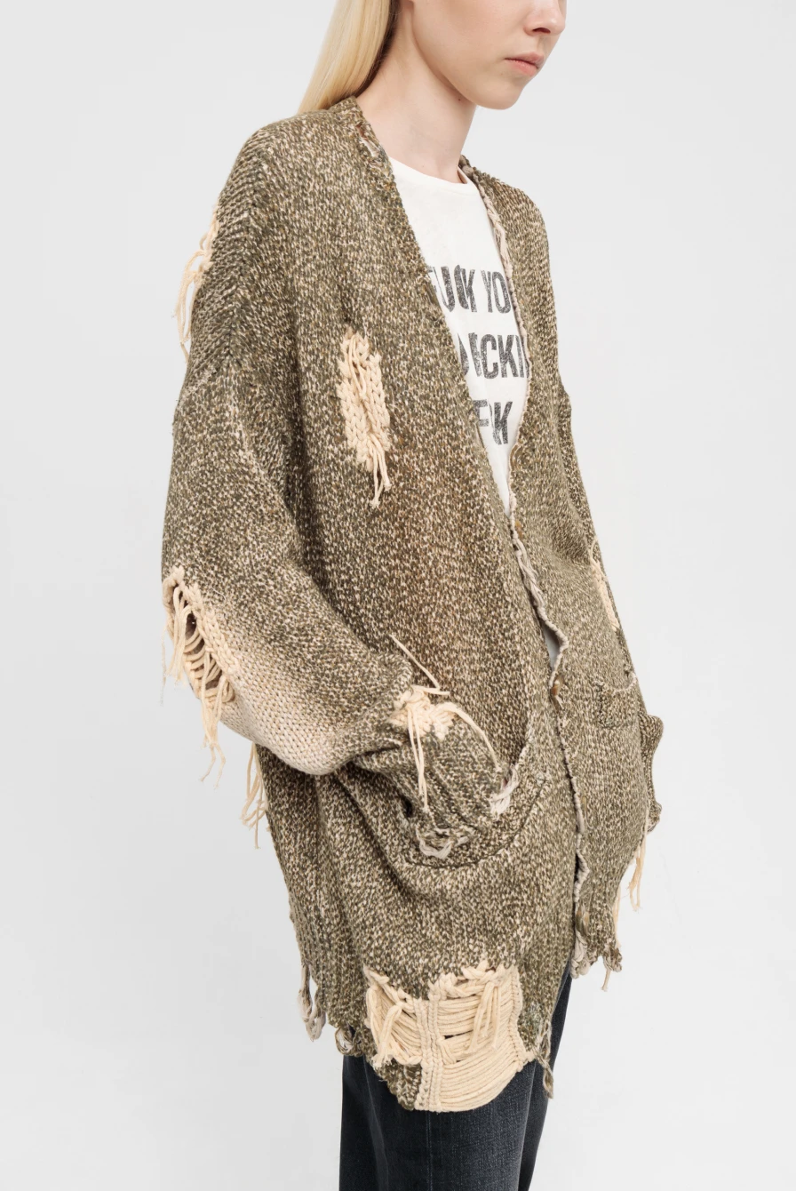 Кардиган R13 distressed jumbo cardigan printed khaki tweed 9153232046 ...