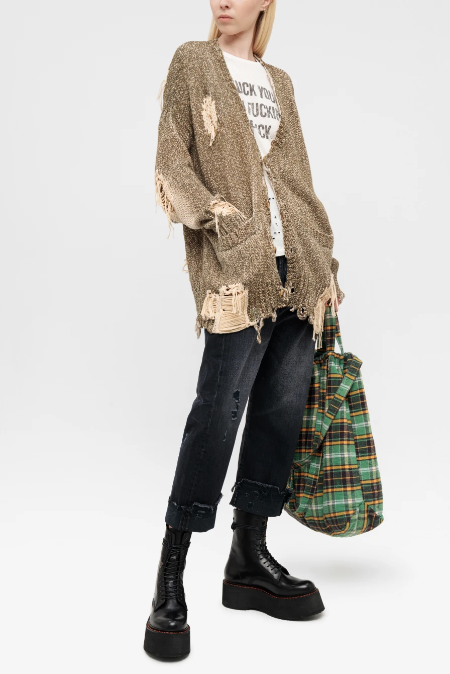 Кардиган R13 distressed jumbo cardigan printed khaki tweed 9153232046 ...